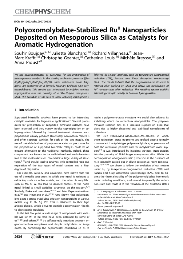 (PDF) Polyoxomolybdate-Stabilized Ru0 Nanoparticles Deposited on ...