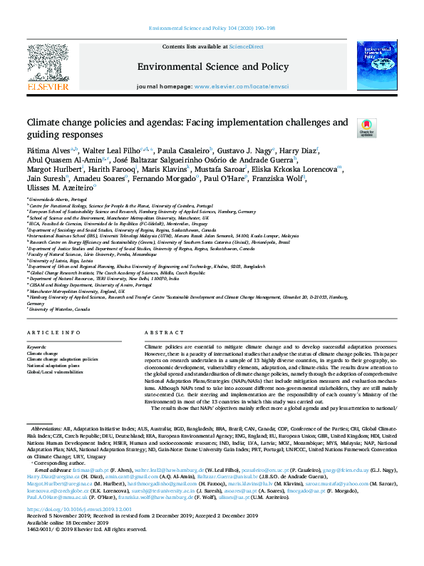 (PDF) Climate change policies and agendas: Facing implementation ...