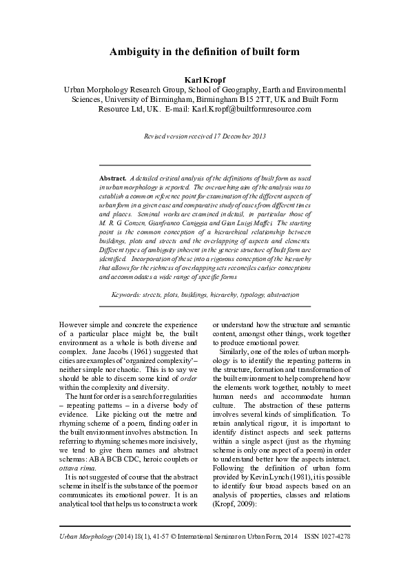 (PDF) Ambiguity in the definition of built form