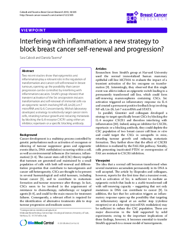 (PDF) Interfering with inflammation: a new strategy to block breast cancer self-renewal and ...