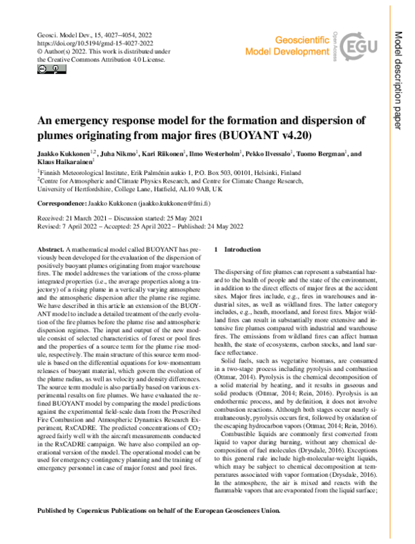 (PDF) An emergency response model for the formation and dispersion of ...