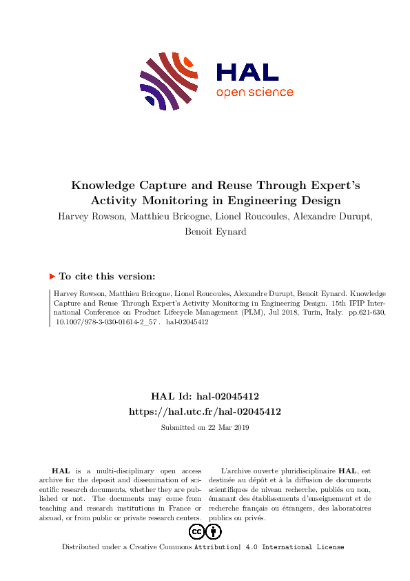 (PDF) Knowledge Capture and Reuse Through Expert's Activity Monitoring in Engineering Design