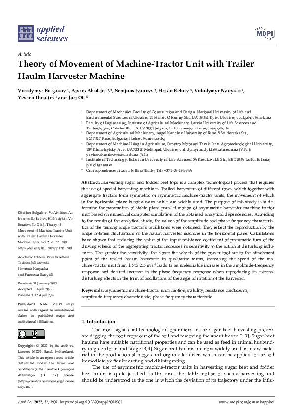 (PDF) Theory of Movement of Machine-Tractor Unit with Trailer Haulm ...
