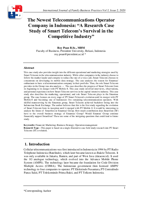 (PDF) The Newest Telecommunications Operator Company in Indonesia: “A ...