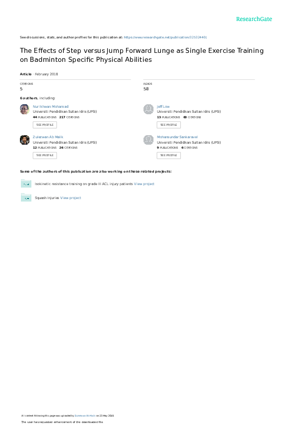 (PDF) The Effects of Step versus Jump Forward Lunge as Single Exercise ...