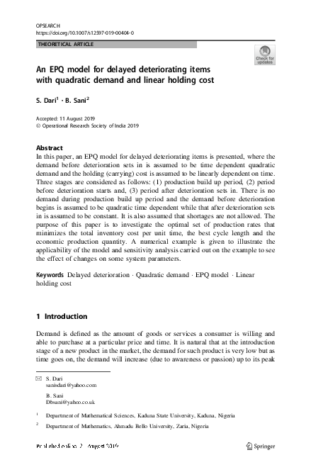(PDF) An EPQ model for delayed deteriorating items with quadratic ...