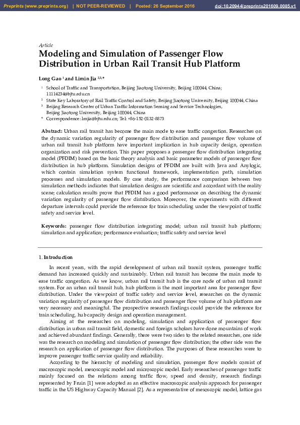 Pdf Modeling And Simulation Of Passenger Flow Distribution In Urban Rail Transit Hub Platform
