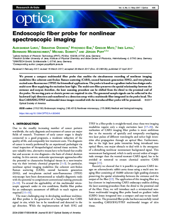 (PDF) Endoscopic fiber probe for nonlinear spectroscopic imaging