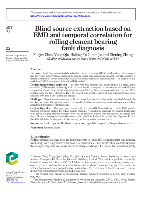 (PDF) Blind source extraction based on EMD and temporal correlation for rolling element bearing ...