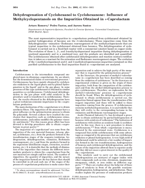 (PDF) Dehydrogenation of cyclohexanol to cyclohexanone catalysed by Y2O3/ZrO2: activation energy