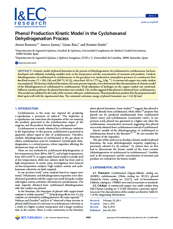 (PDF) Phenol Production Kinetic Model in the Cyclohexanol ...
