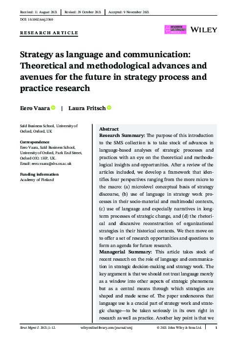 (PDF) Strategy as language and communication: Theoretical and ...