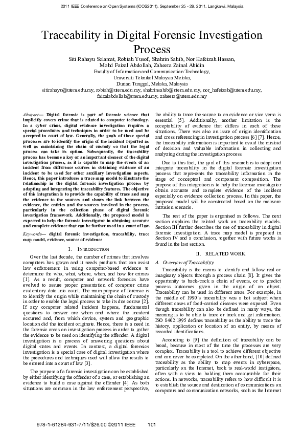 (PDF) Traceability in digital forensic investigation process