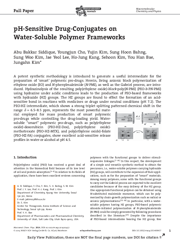 (PDF) pH-Sensitive Drug-Conjugates on Water-Soluble Polymer Frameworks