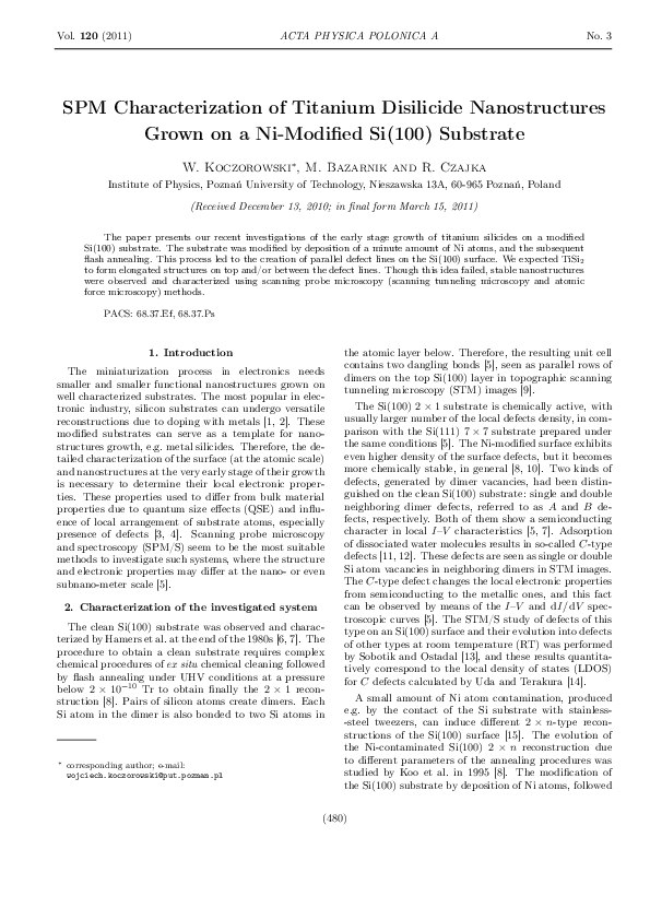 (PDF) SPM Characterization of Titanium Disilicide Nanostructures Grown ...