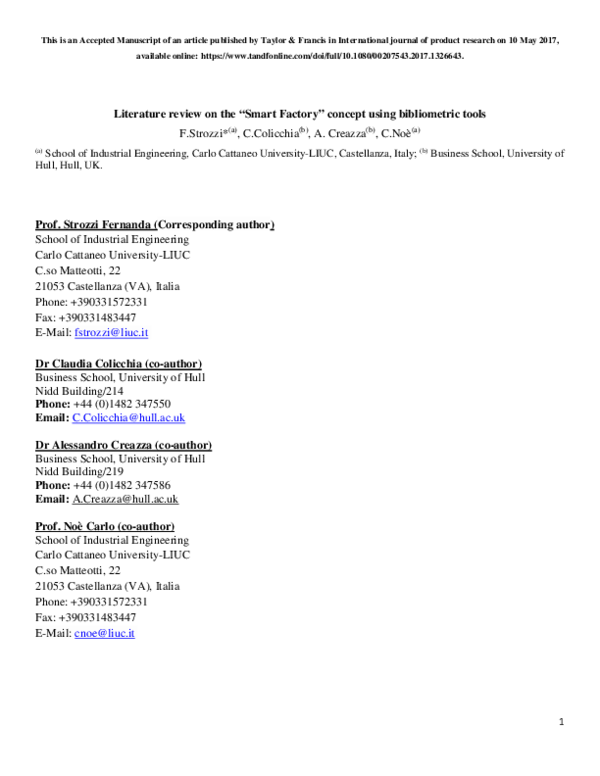 (PDF) Literature review on the ‘Smart Factory’ concept using ...