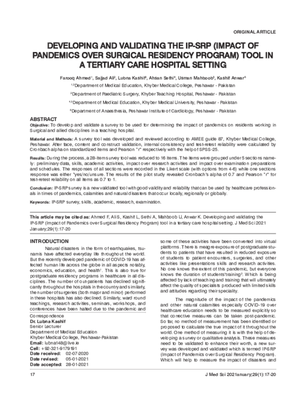 (PDF) Developing and Validating the Ip-SRP (Impact of Pandemics Over ...