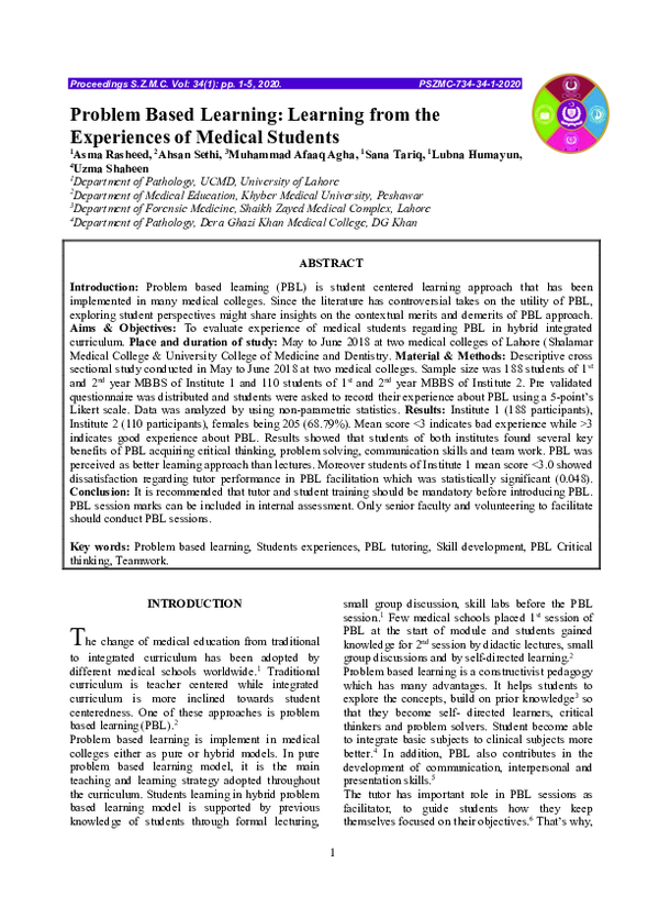 (PDF) Problem Based Learning: Learning from the Experiences of Medical Students
