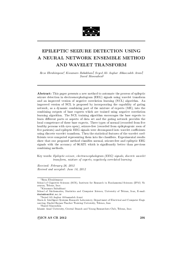 Pdf Epileptic Seizure Detection Using A Neural Network Ensemble