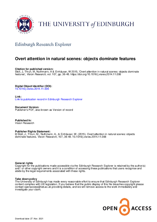 (PDF) Overt attention in natural scenes: Objects dominate features