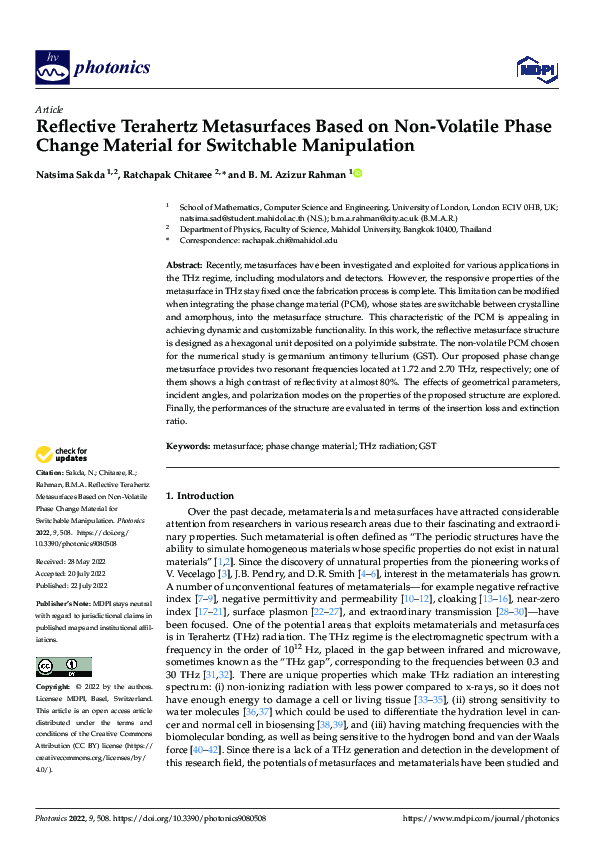(PDF) Reflective Terahertz Metasurfaces Based on Non-Volatile Phase Change Material for ...