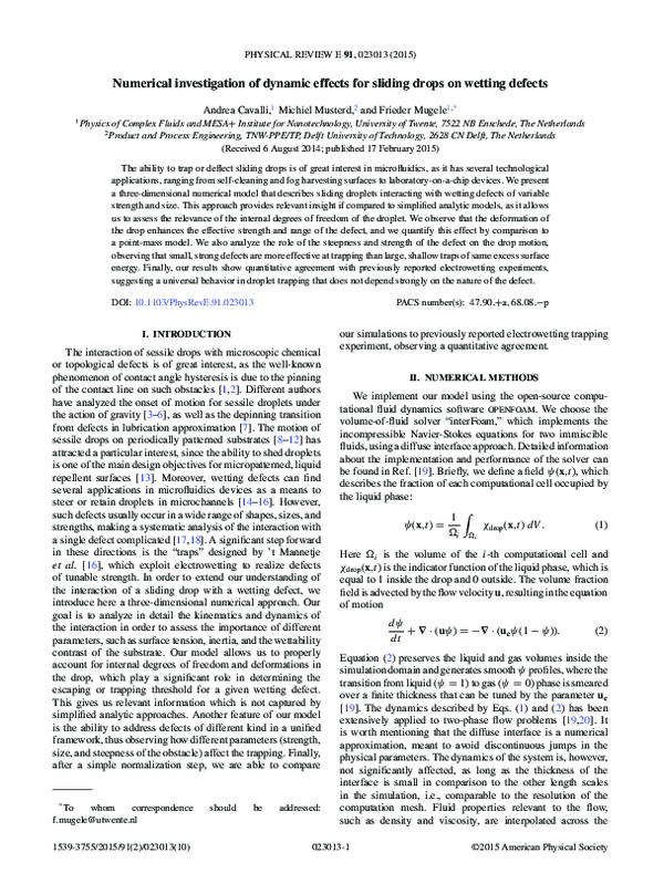 (PDF) Numerical investigation of dynamic effects for sliding drops on ...