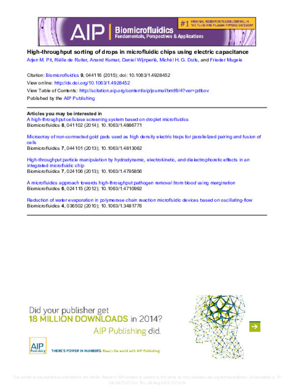 (PDF) High-throughput sorting of drops in microfluidic chips using electric capacitance ...