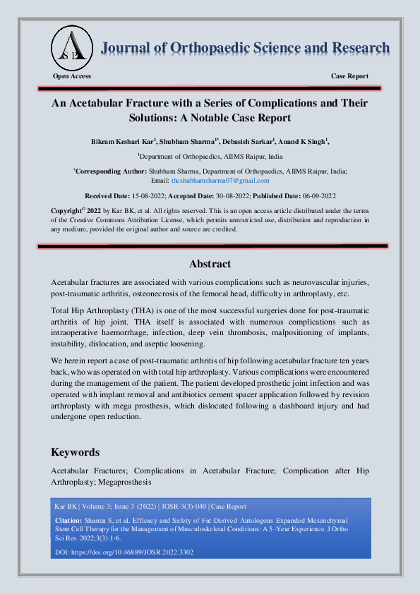 (PDF) An Acetabular Fracture with a Series of Complications and Their ...