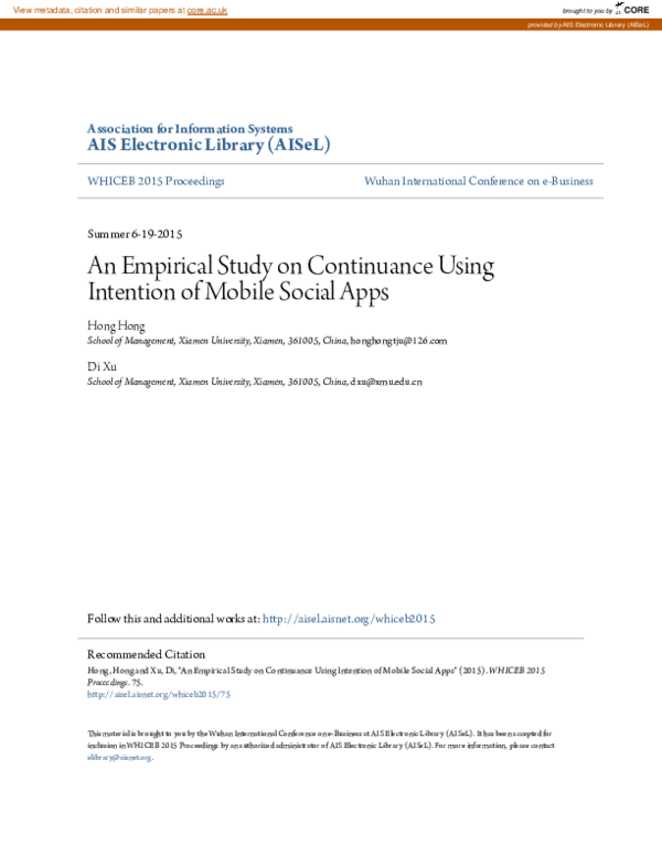 (PDF) An Empirical Study on Continuance Using Intention of Mobile Social Apps