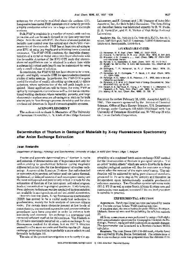Pdf Determination Of Thorium In Geological Materials By X Ray Fluorescence Spectrometry After