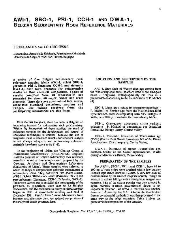 (PDF) AWI-1 SBO-1, PRI-1, AND DWA-1, Belgian Sedimentary Rock Reference ...