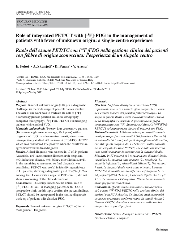 (PDF) Role of integrated PET/CT with [¹⁸F]-FDG in the management of ...