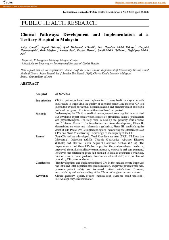 (PDF) Clinical pathways: development and implementation at a tertiary ...