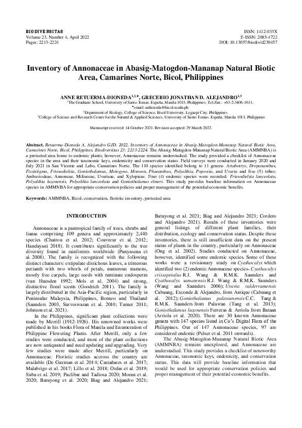 (PDF) Inventory of Annonaceae in Abasig-Matogdon-Mananap Natural Biotic ...