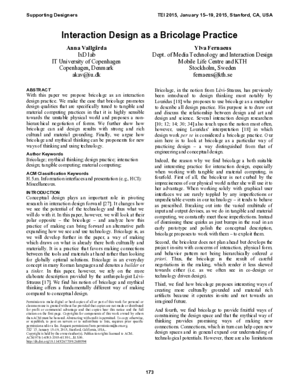 (PDF) Interaction Design as a Bricolage Practice