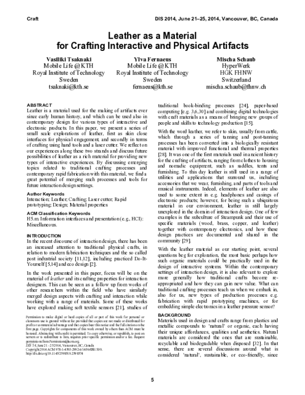 (PDF) Leather as a material for crafting interactive and physical artifacts