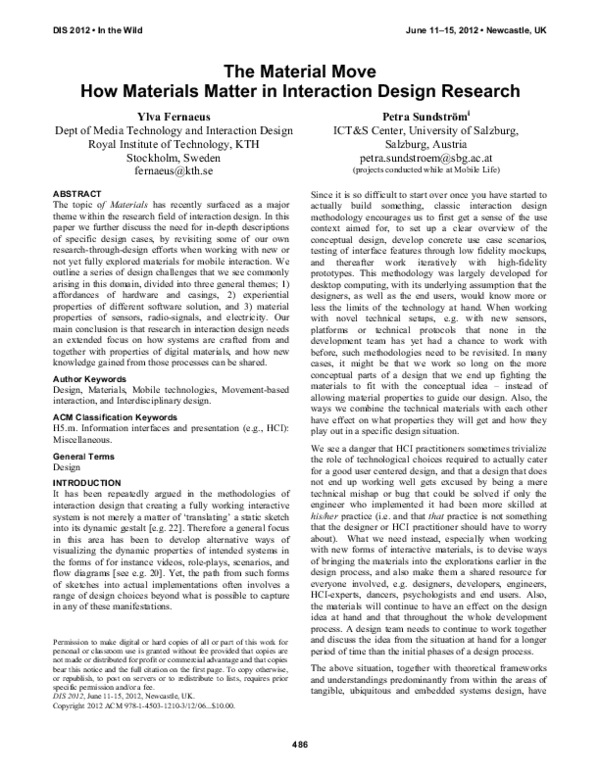 (PDF) The material move how materials matter in interaction design research