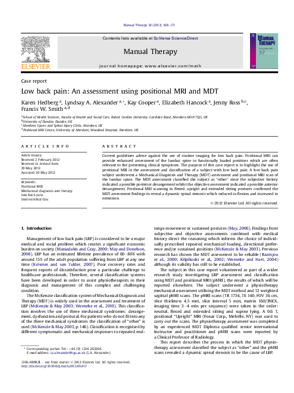 (PDF) Low back pain: An assessment using positional MRI and MDT