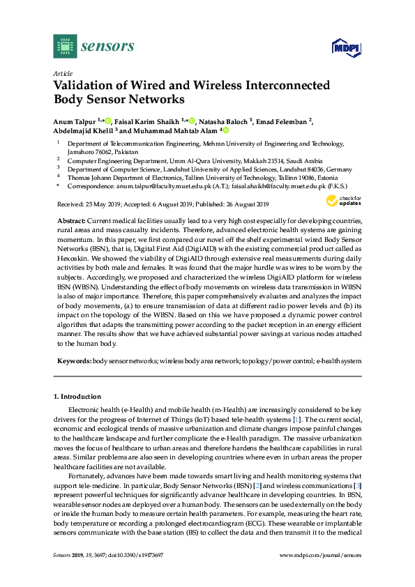 Pdf Validation Of Wired And Wireless Interconnected Body Sensor Networks