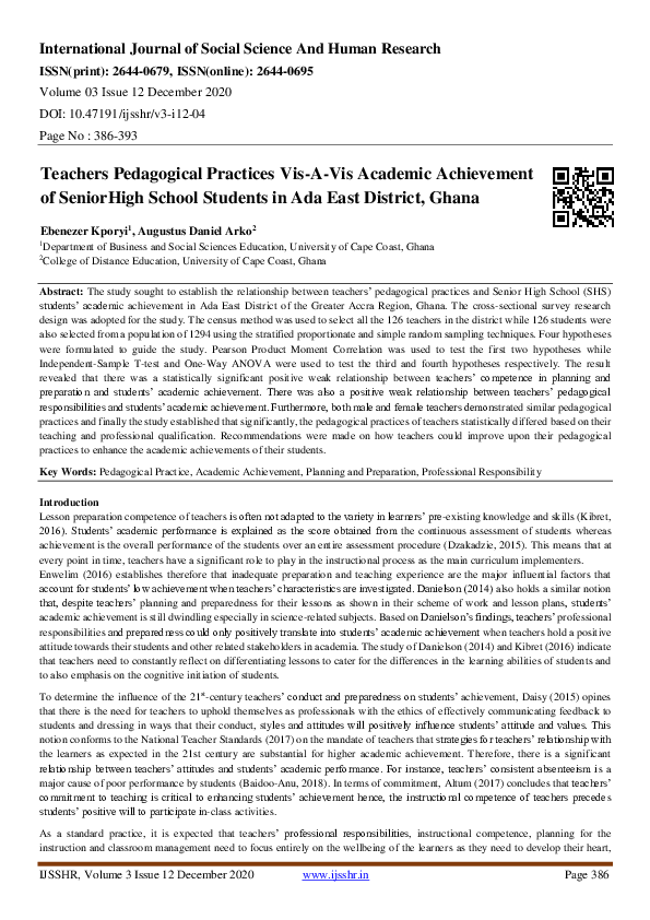 (PDF) Teachers Pedagogical Practices Vis-A-Vis Academic Achievement of ...