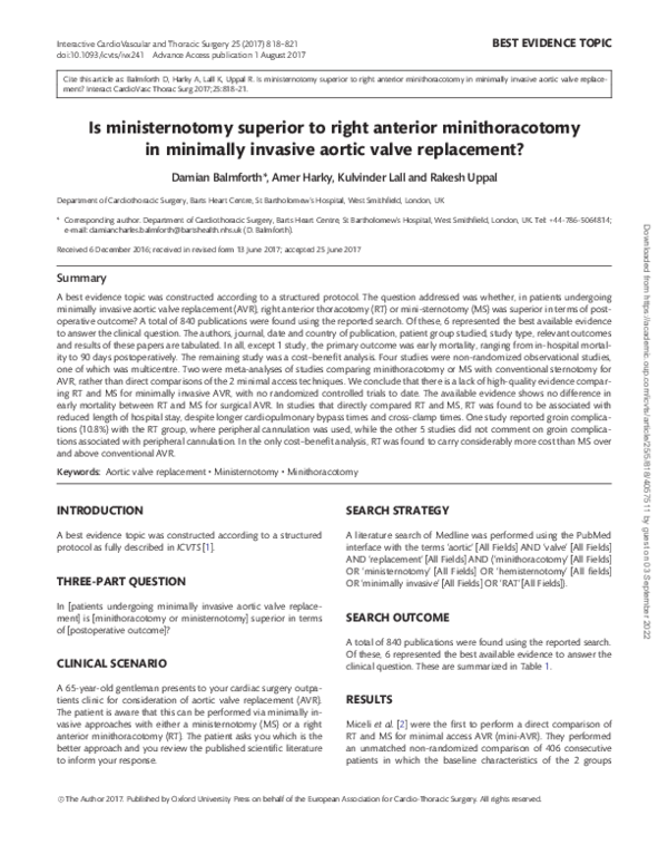 (PDF) Is ministernotomy superior to right anterior minithoracotomy in ...