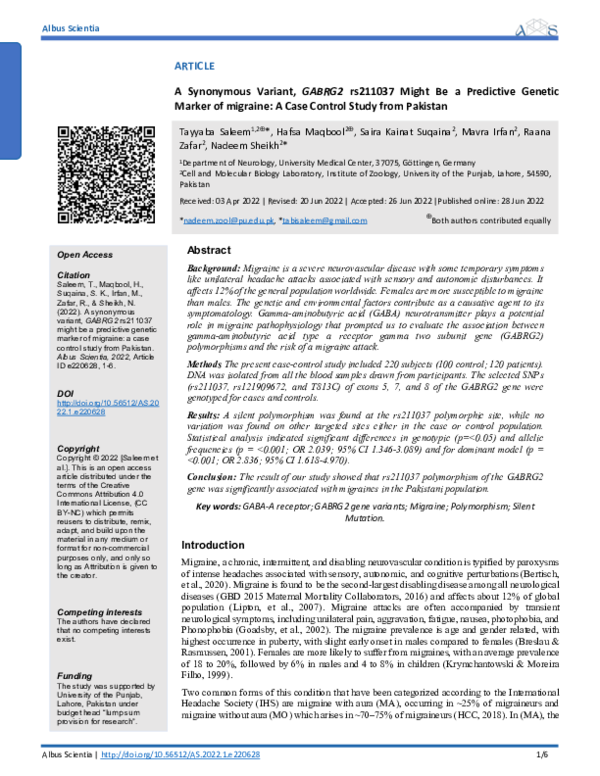 (PDF) A Synonymous Variant, GABRG2 rs211037 might be a Predictive ...
