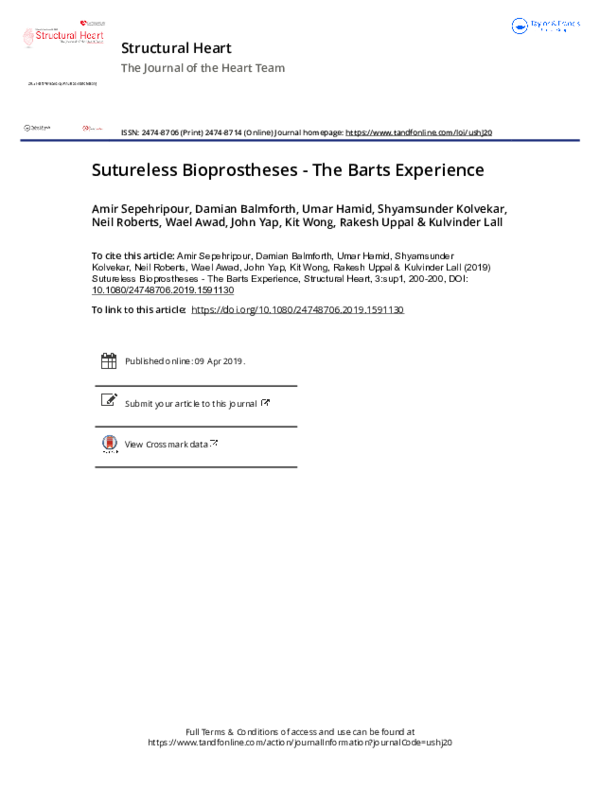 (PDF) Sutureless Bioprostheses - The Barts Experience