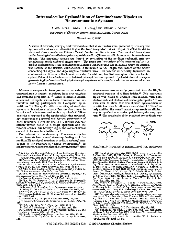 (PDF) Intramolecular Cycloaddition of Isomunchnone Dipoles to ...