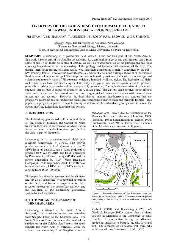 (PDF) Overview of the Lahendong Geothermal Field , North Sulawesi ...