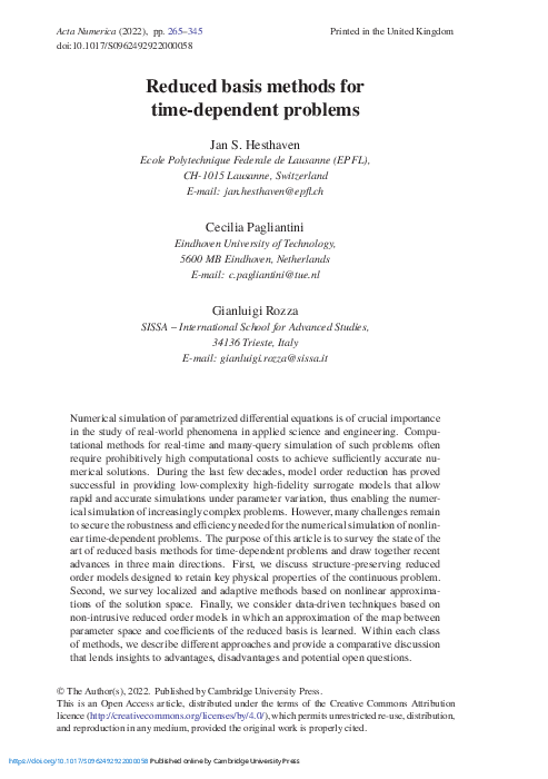 Pdf Reduced Basis Methods For Time Dependent Problems
