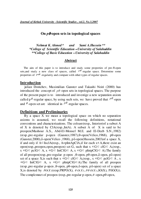On p -open sets in topological spaces