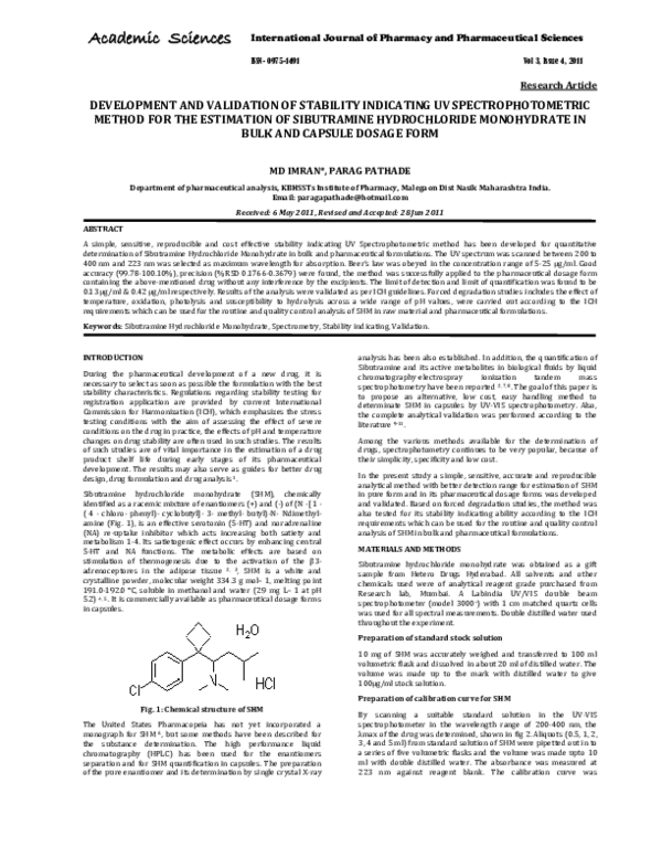 (PDF) Development and Validation of Stability Indicating Uv Spectrophotometric Method for the ...