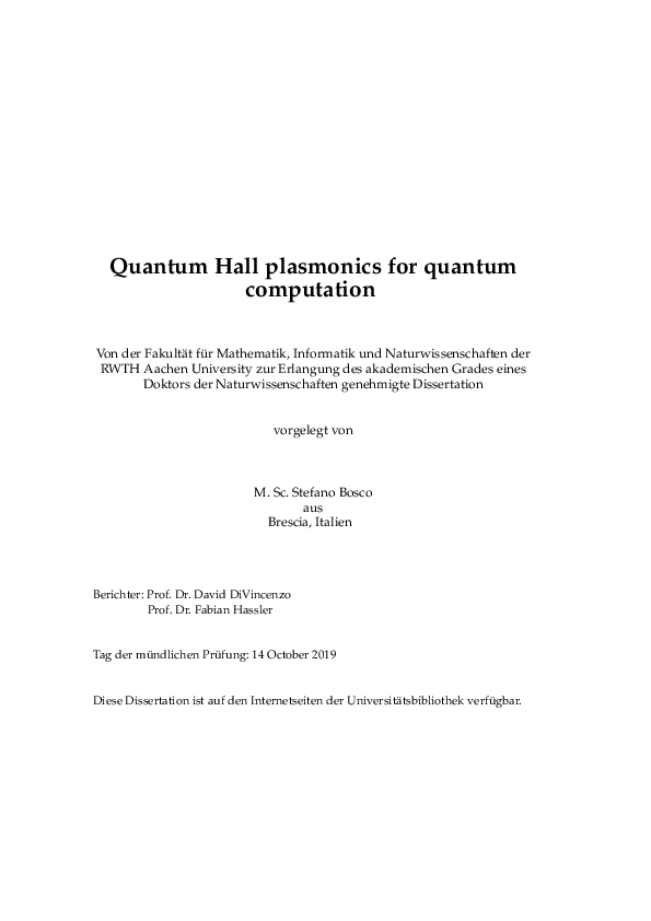 (PDF) Quantum hall plasmonics for quantum computation