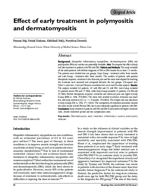 (PDF) Effect of early treatment in polymyositis and dermatomyositis ...
